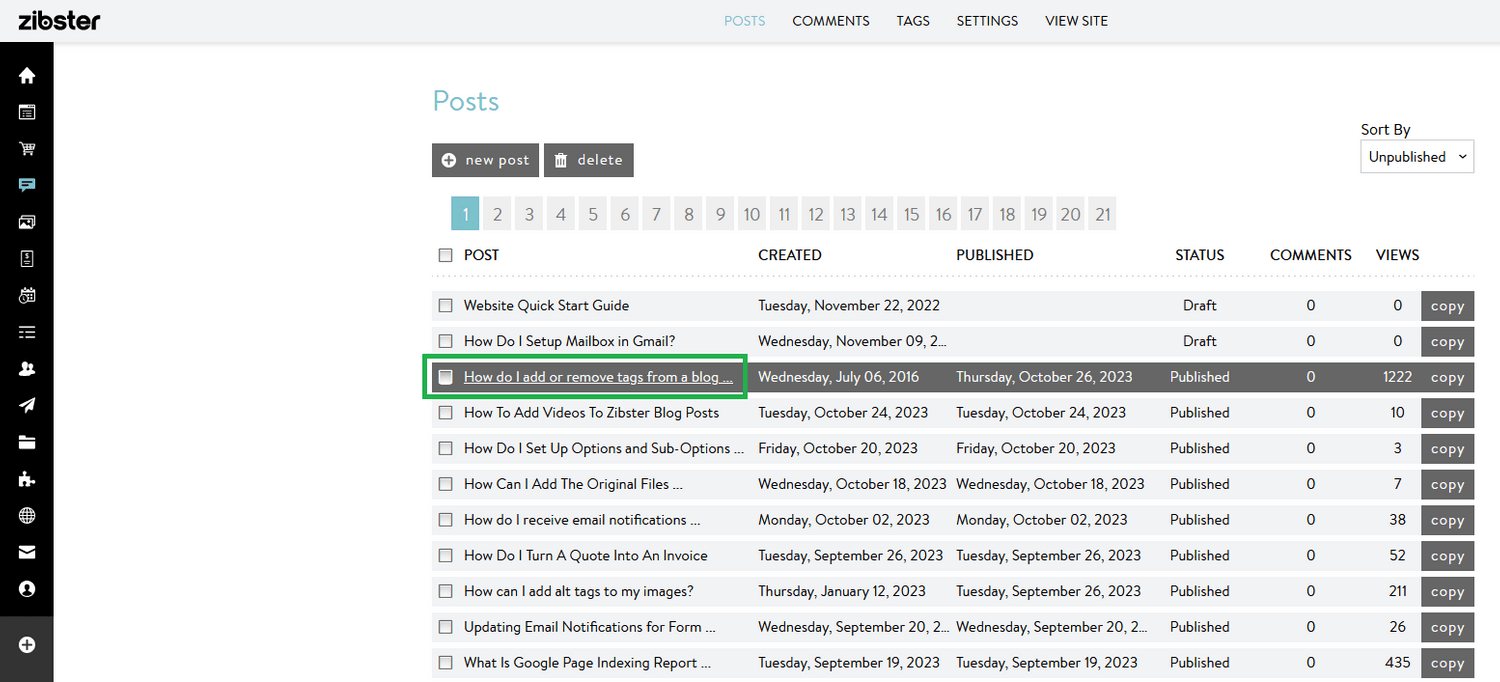 How do I add or remove tags from a blog post? - Zibster Knowledge Base